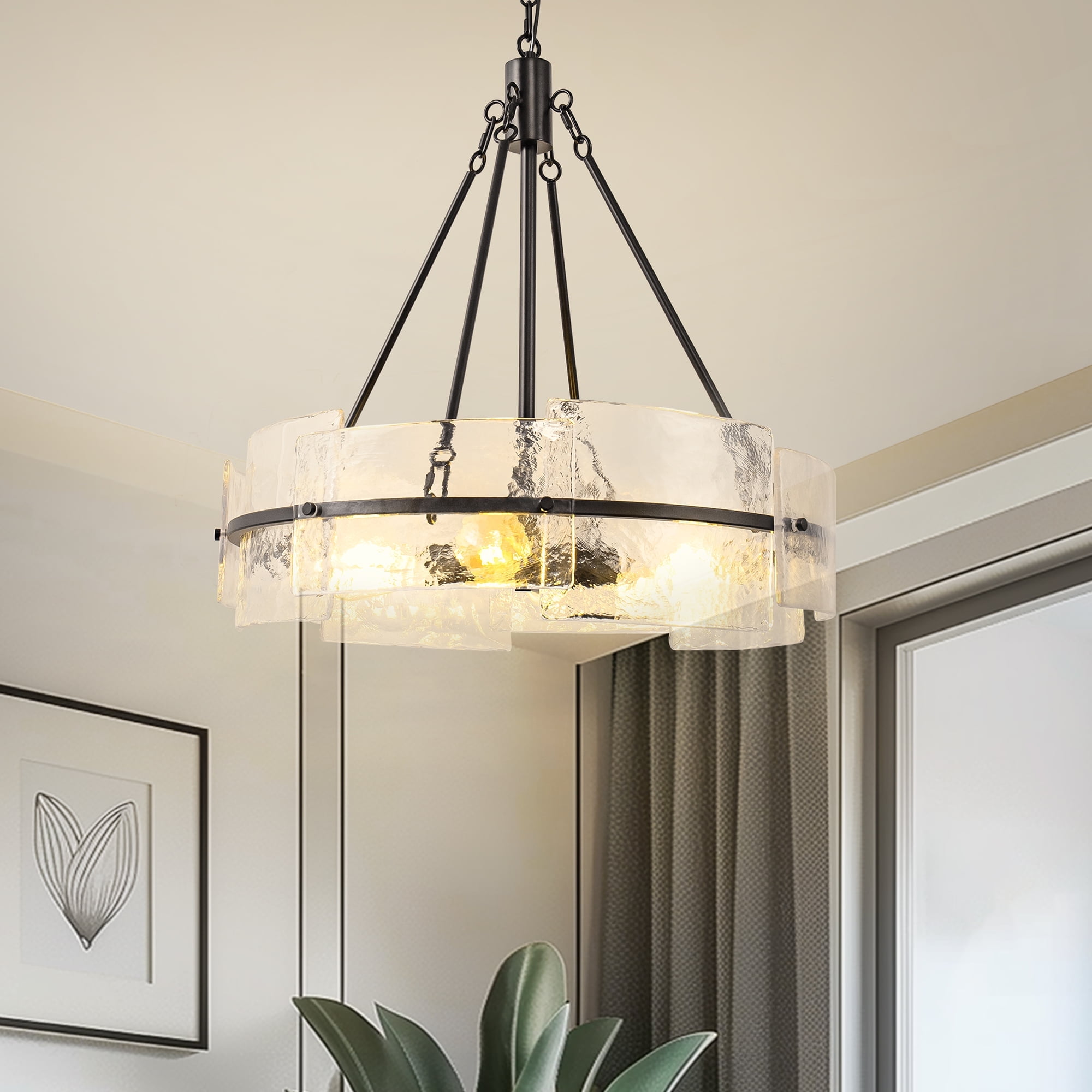 LOHASLED Foyer Lighting Fixture, Modern Round Farmhouse Glass ...