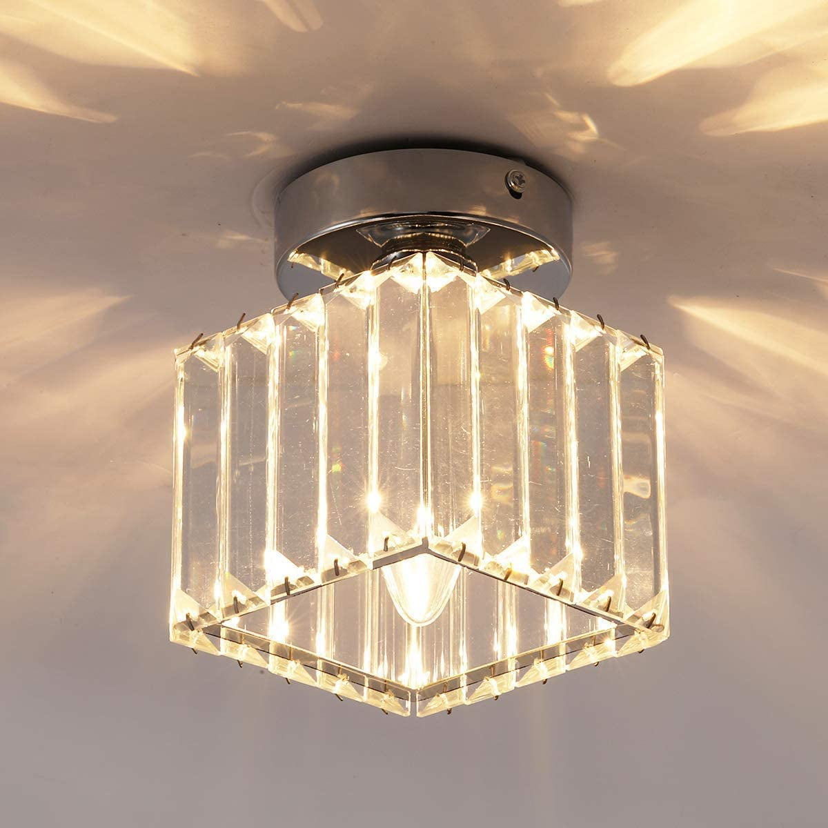 LOHASLED Semi Flush Mount Crystal Ceiling Light, Silver Metal Cage, E26 ...