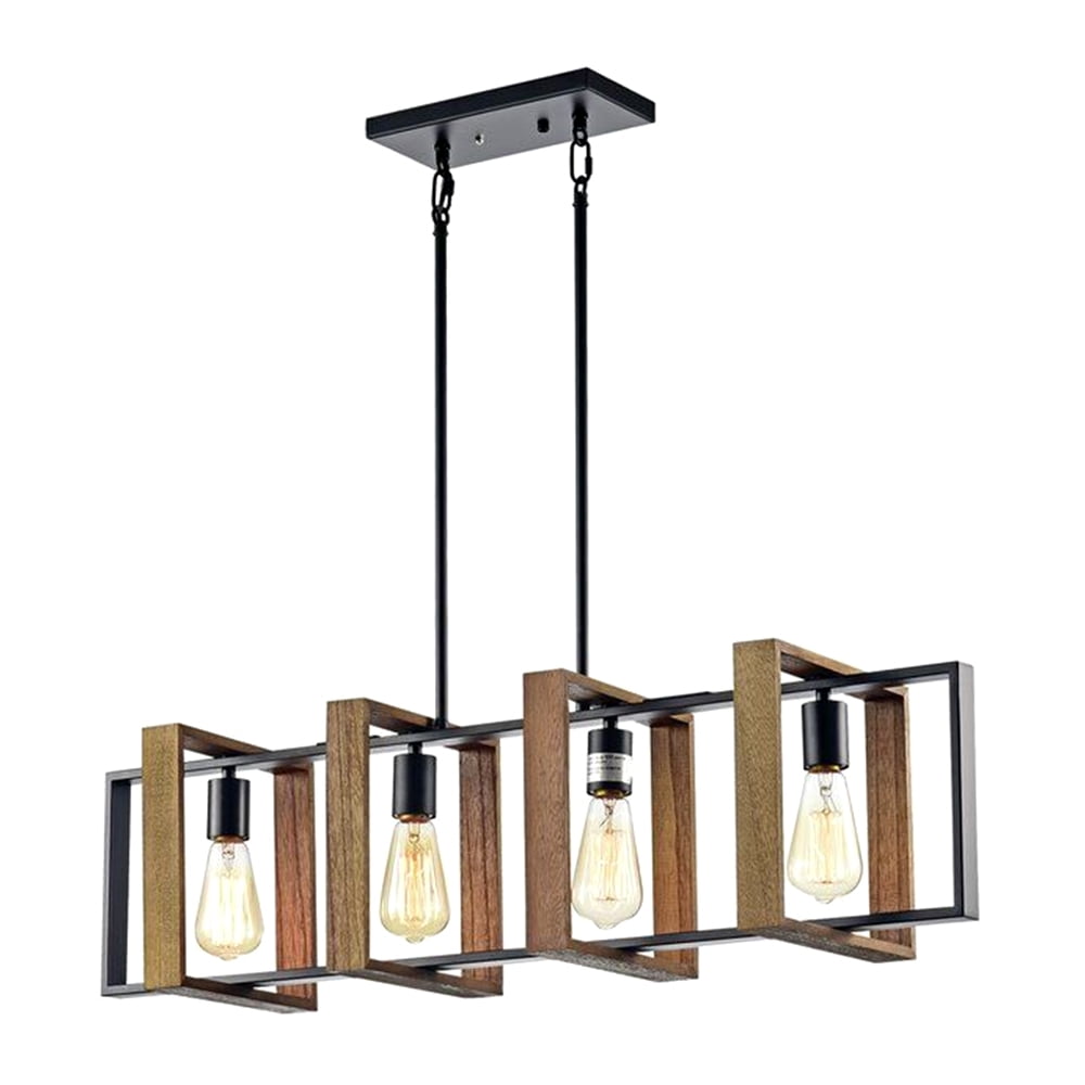 LOHAS Wood Grain Farmhouse Kitchen Island Lighting, 4-Light Dining Room Light Fixtures,for ...