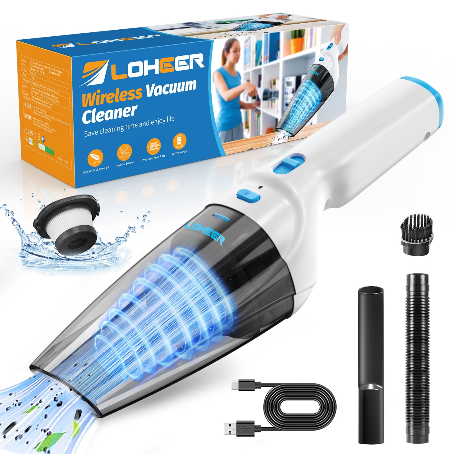 Loheer Handheld Vacuum Cordless, 9.5KPA Hand Vacuum, Portable ...