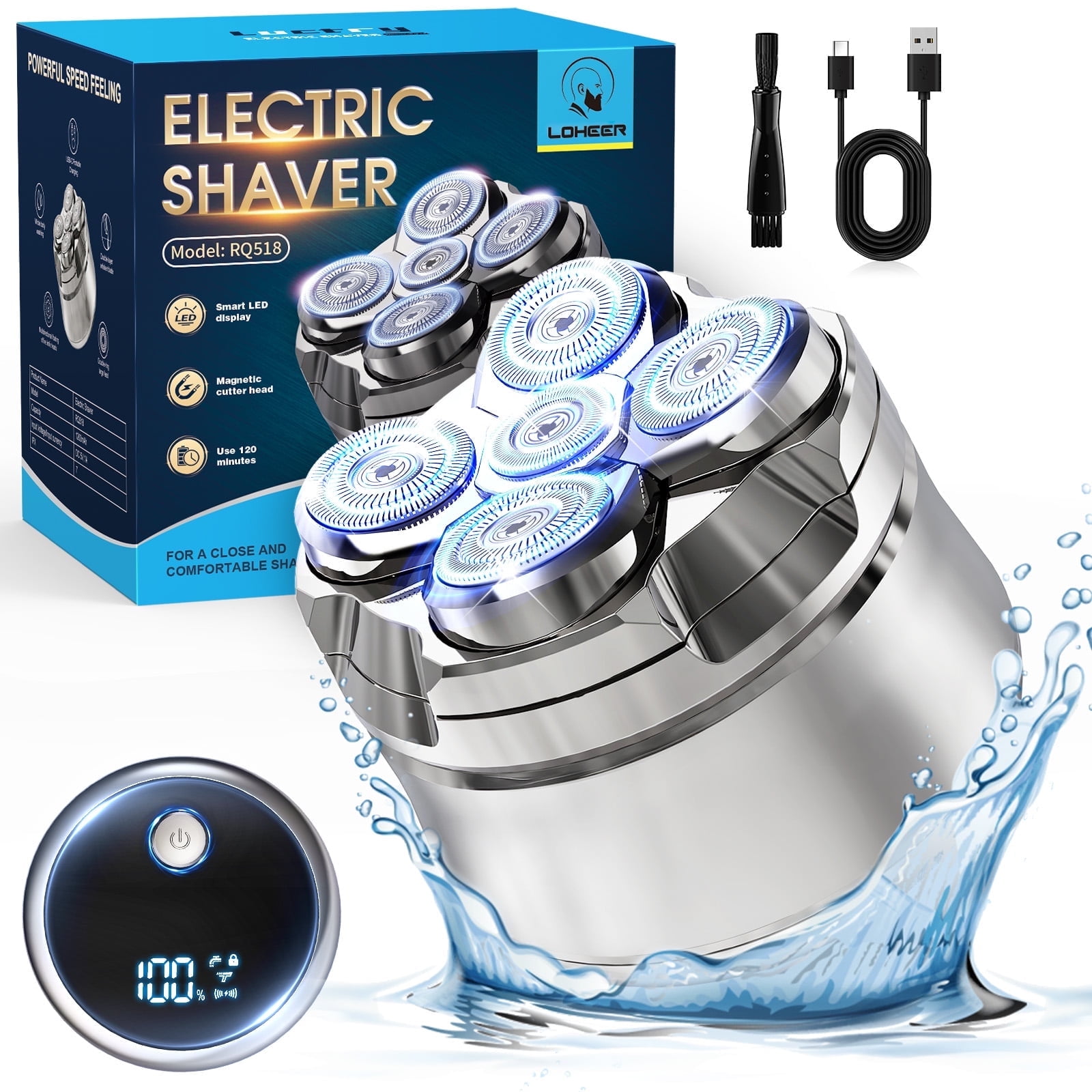 Loheer 5D Head Shaver for Bald Men, Wet/Dry Electric Razor, LED Display ...