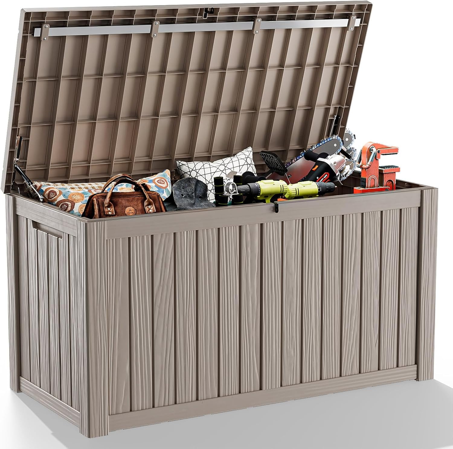 LOJIAWOWE 200 Gallon Resin Deck Box, Waterproof Lockable Outdoor ...
