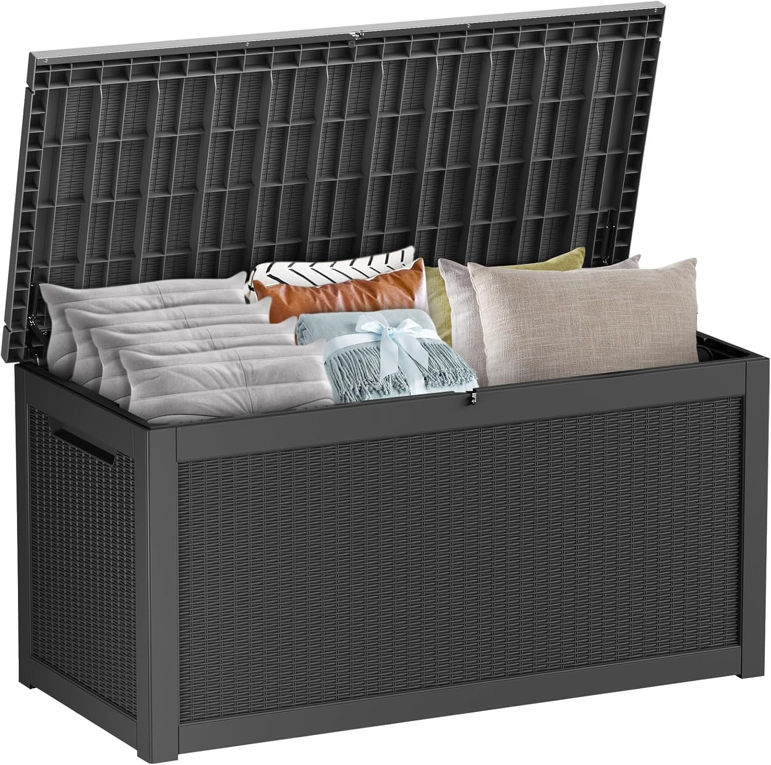 LOJIAWOWE 320 Gallon Resin Deck Box, Waterproof Lockable Outdoor ...