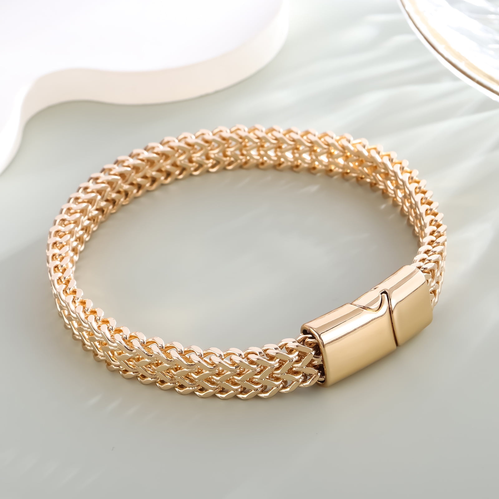 LOKASIU Double Row Punk Style Men's Chain Bracelet in Stainless Steel ...