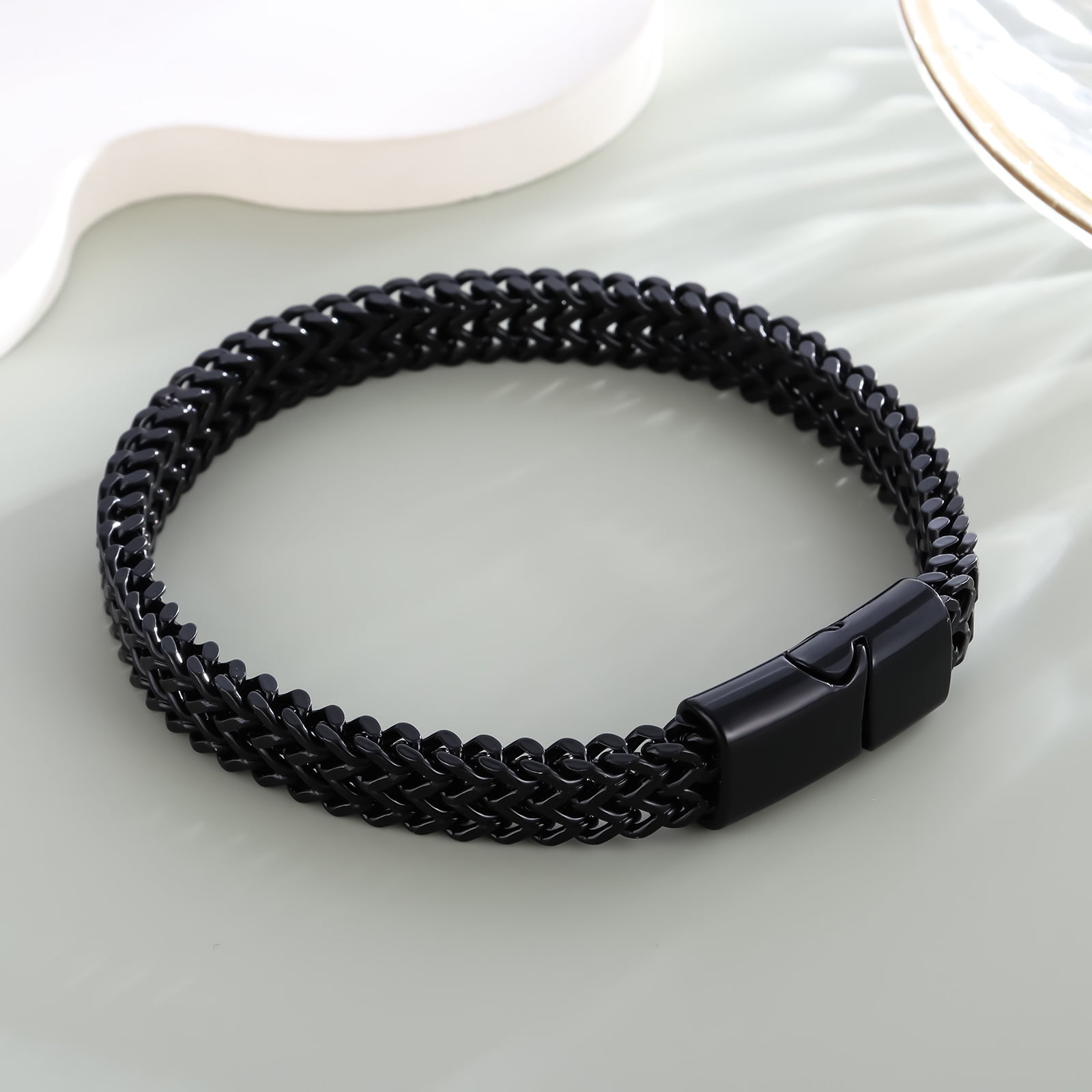 LOKASIU Double Row Punk Style Men's Chain Bracelet in Stainless Steel ...