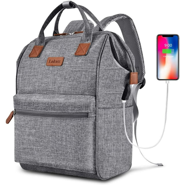 LOKASS 15.6 Inch Laptop Backpack, Business/Travel with USB Port, Grey ...