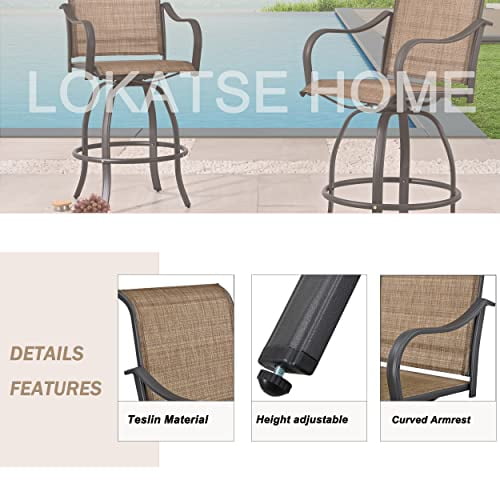 LOKATSE HOME 2 Piece Swivel Bar Stools Outdoor High Patio Chairs ...