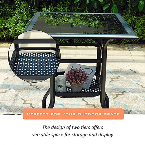LOKATSE HOME High Outdoor Patio Bar Height Glass Top Table, Black ...