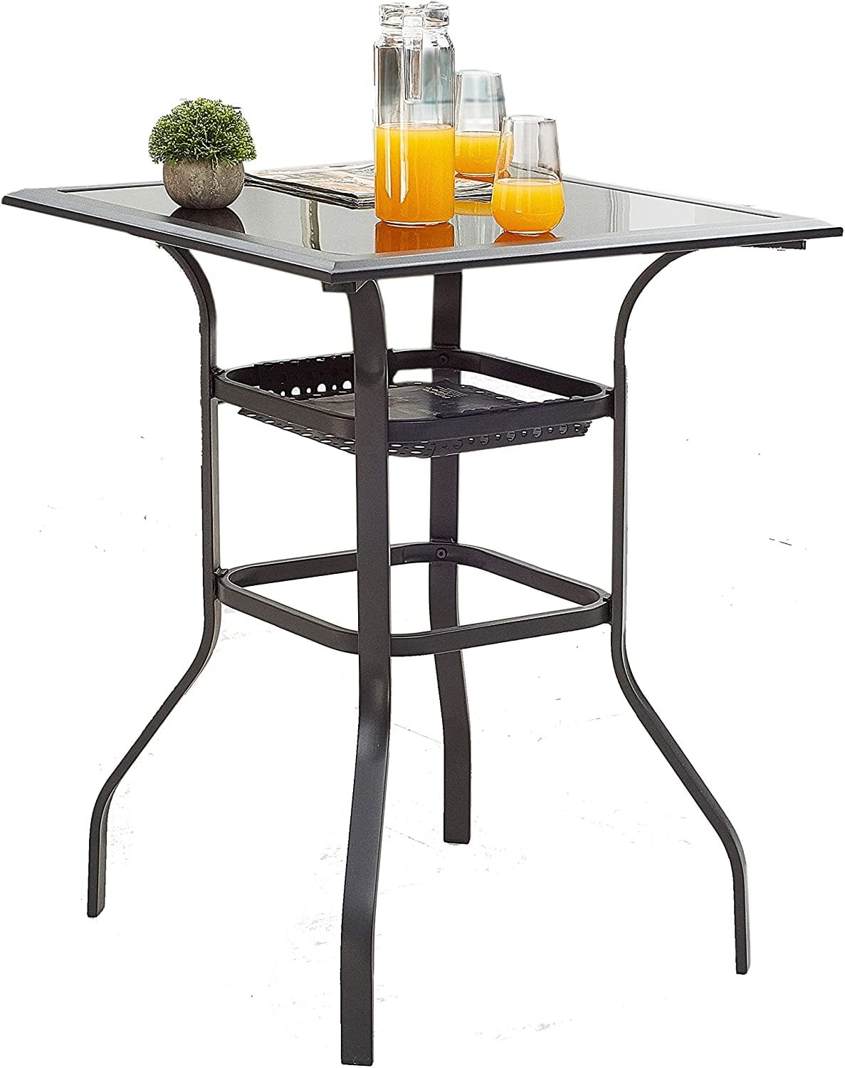 LOKATSE HOME Square 2-Tier Side Tea Small Patio Table, Tempered Glass ...