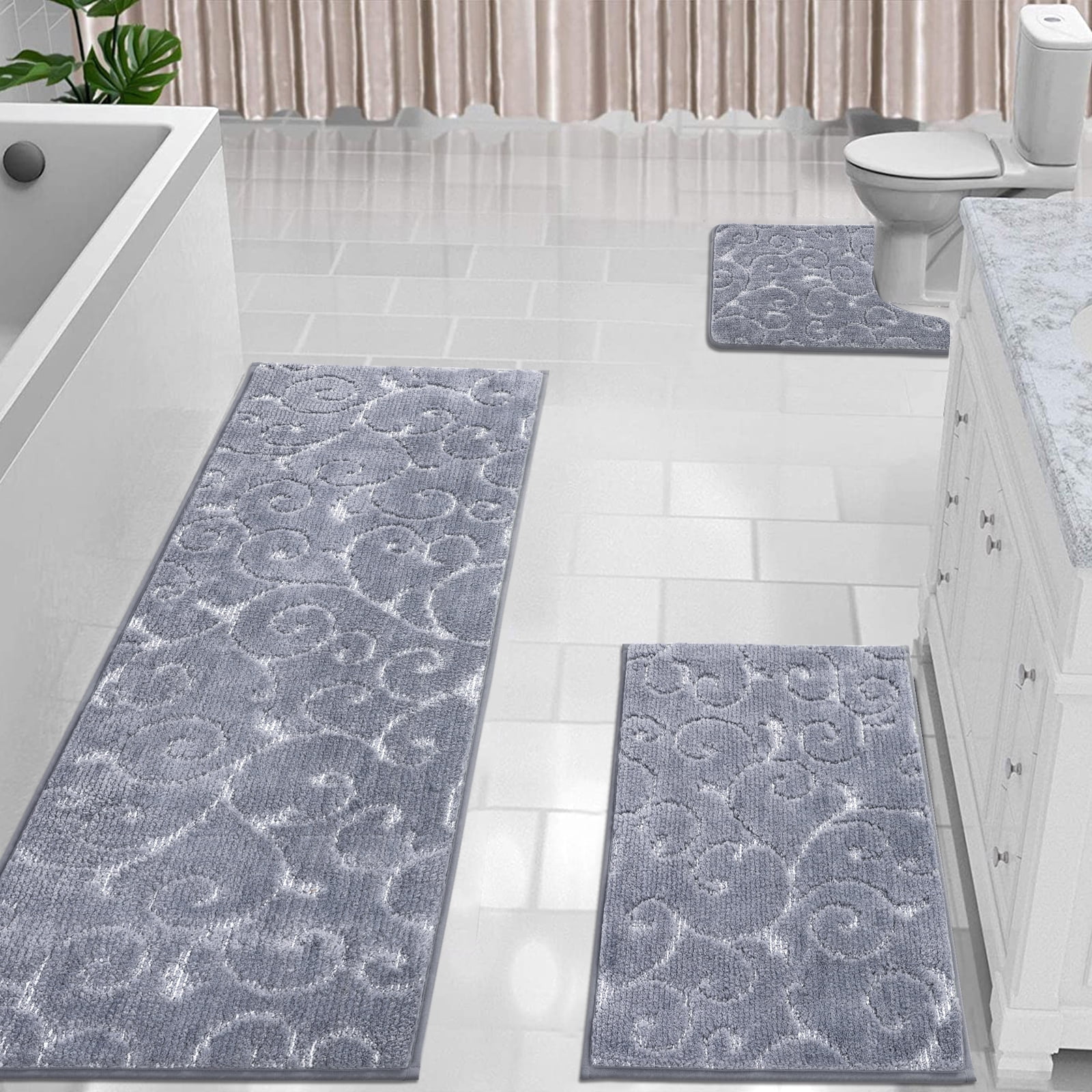 LOKHOM 3 Pieces Bathroom Rug Sets Non Slip Bath Mats Microfiber Bath ...