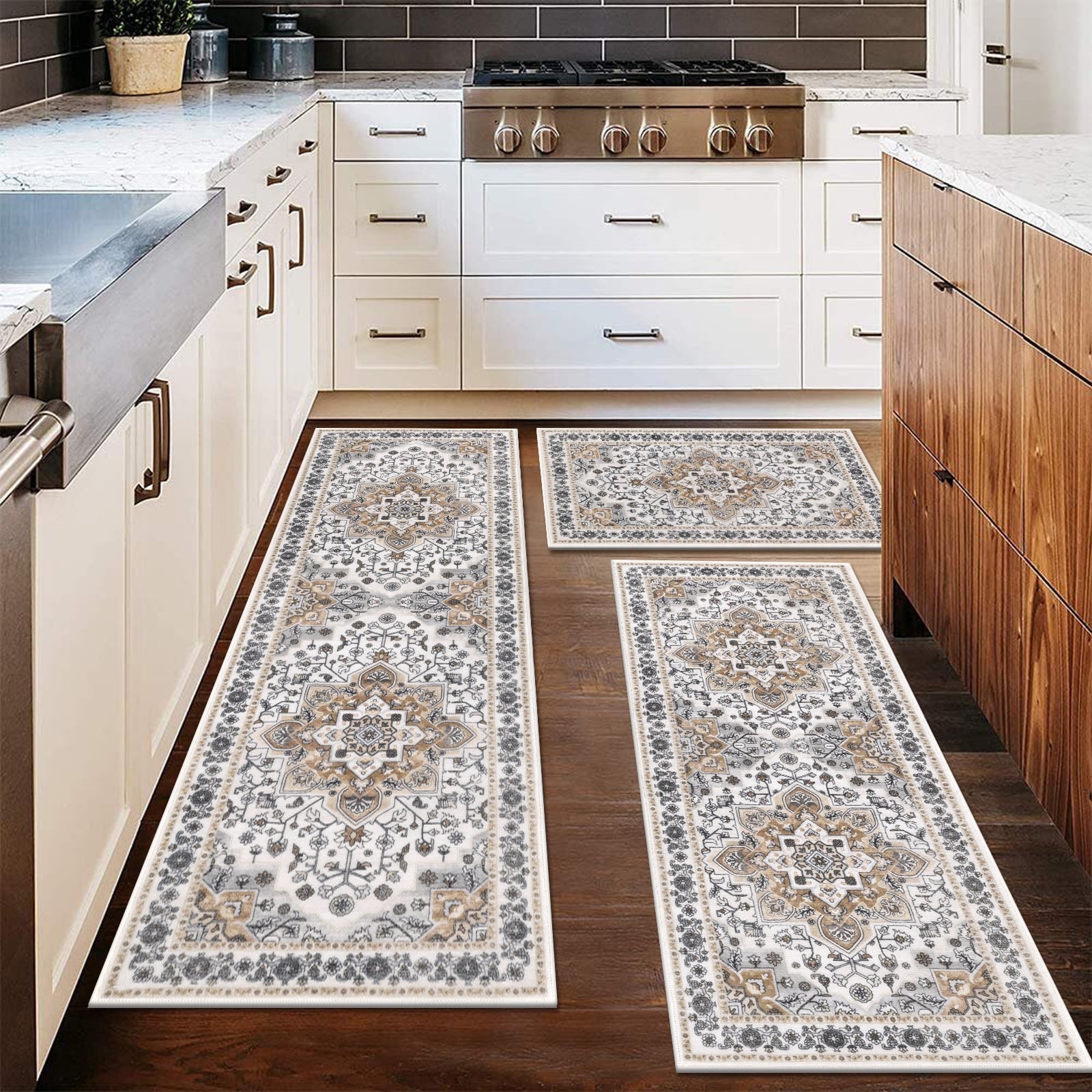 LOKHOM Bohemian Kitchen Rugs Sets of 3 Non Slip Kitchen Mats for Floor ...