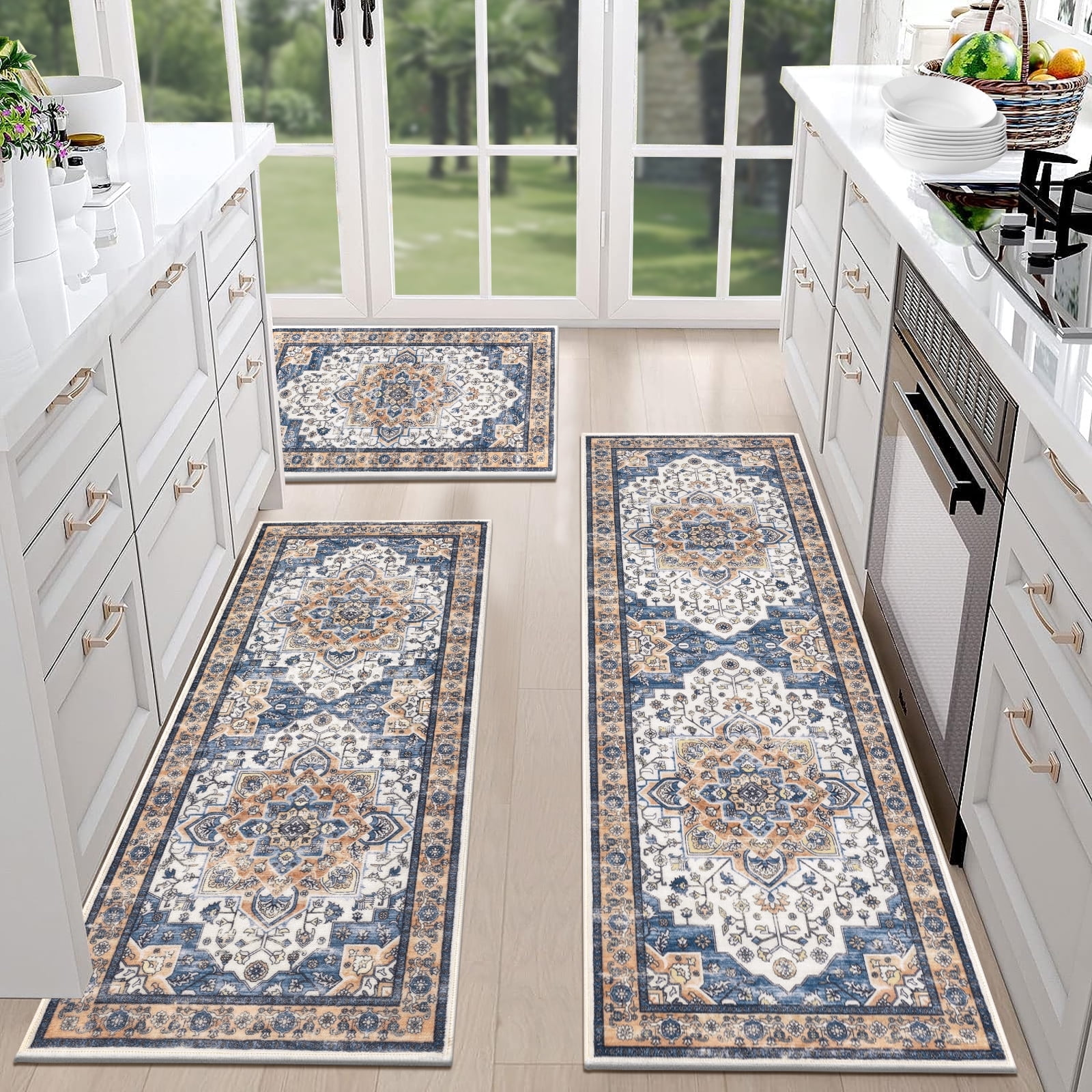 LOKHOM Boho Kitchen Rugs Sets of 3 Non Slip Washable Kitchen Rugs and ...