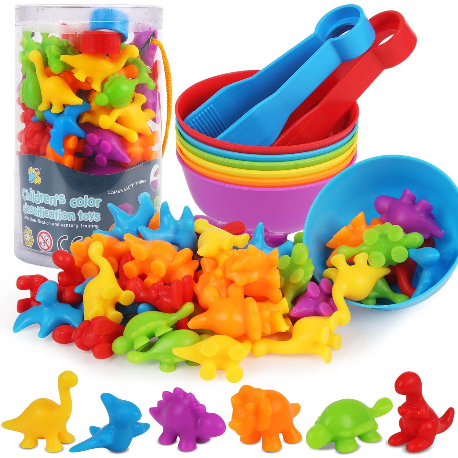 LOKIPA Counting Dinosaurs Toys RRF12 Matching Game with Rainbow Sorting Cups, Color Sorting Set ...