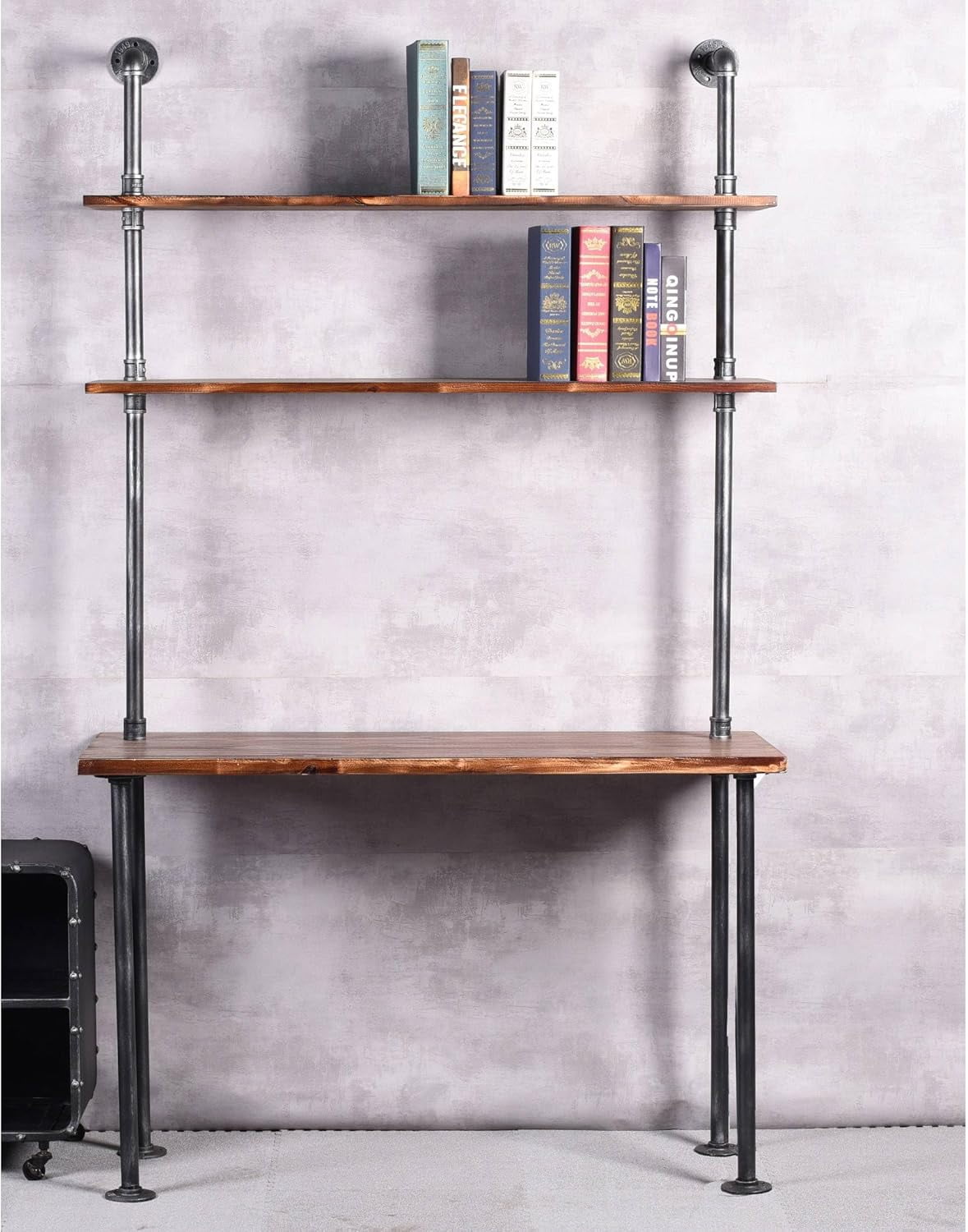 LOKKHAN 79-inch Industrial Laptop Desk Solid Wood Computer Desk Wall ...