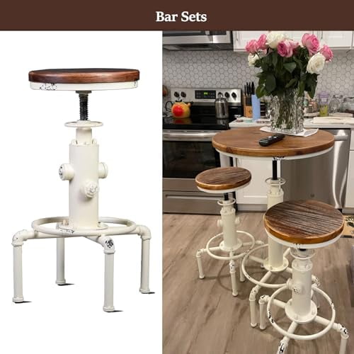 LOKKHAN Antique Steampunk Deco Vintage Industrial Bar Stool Retro ...