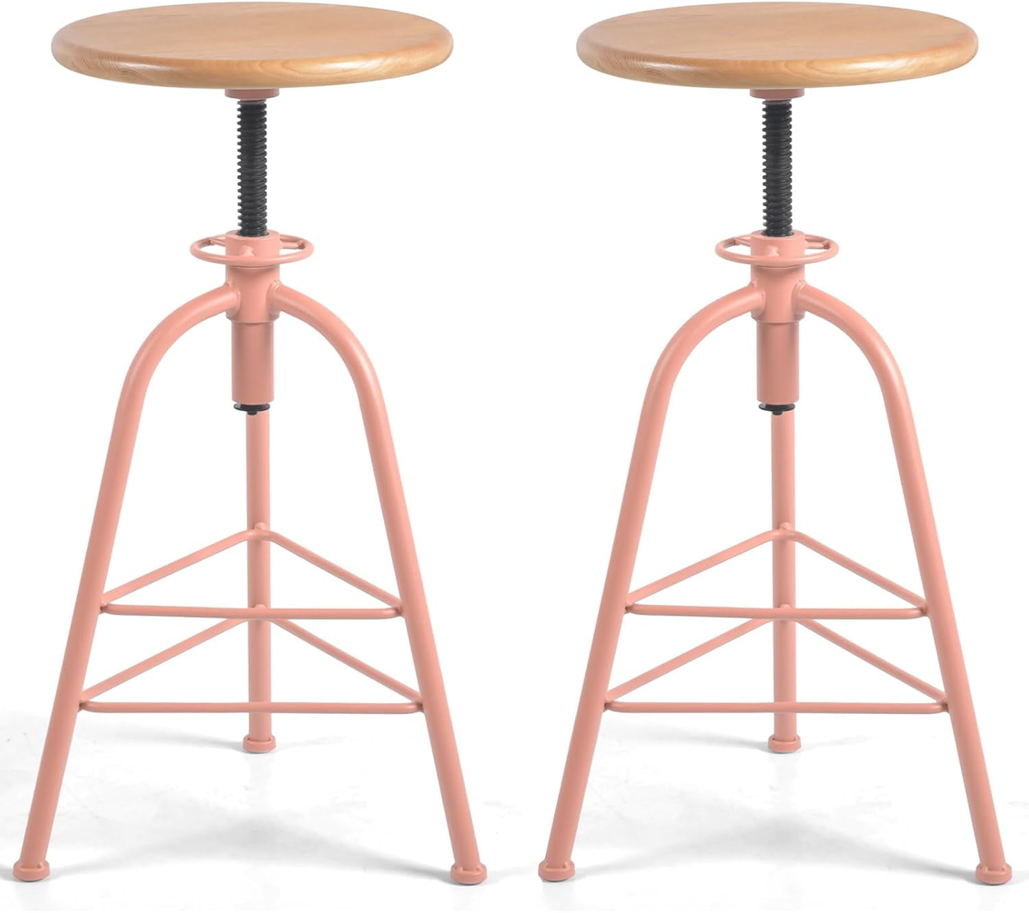 LOKKHAN Bar Stools, Set of 2 Solid Wood Metal Breakfast Stools, 24"-28. ...