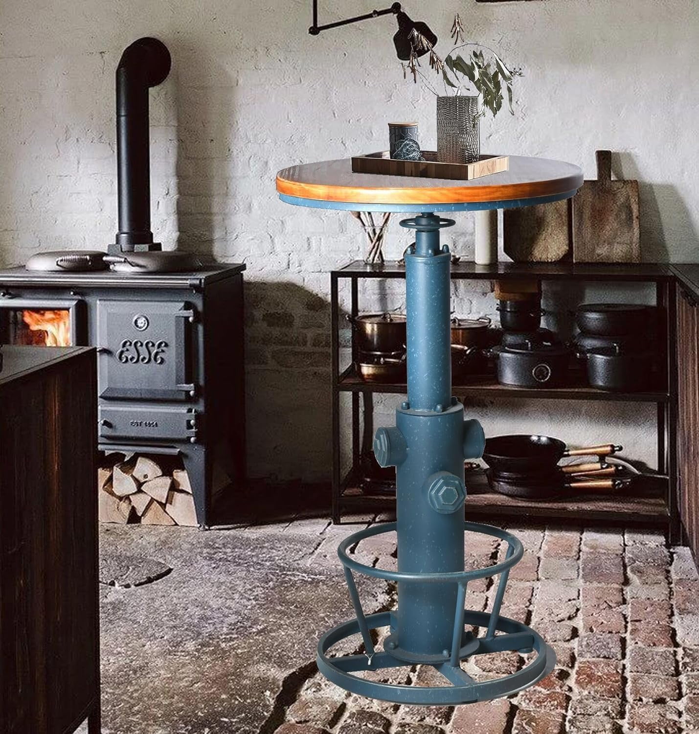 LOKKHAN Industrial Bar Table 38.6"-48.4" Height Adjustable Swivel Round ...