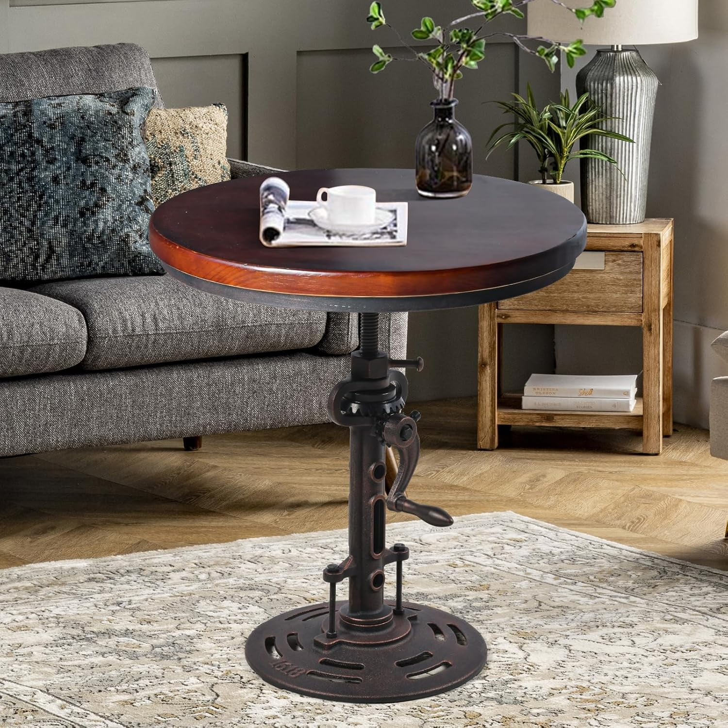 LOKKHAN Vintage Industrial Adjustable Height Crank Table for Home or ...