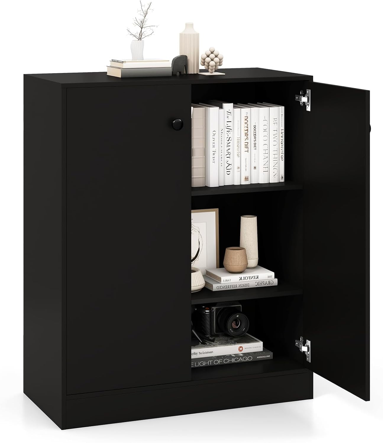 LOKO 2-Door Storage Cabinet, Modern Floor Cabinet with 3-Tier Shelf ...