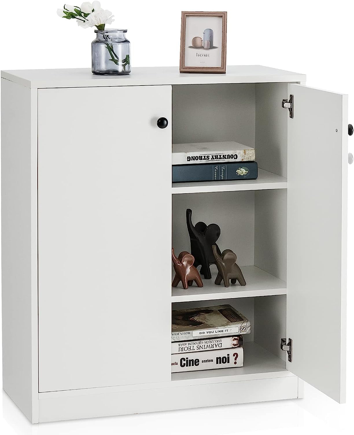 LOKO 2-Door Storage Cabinet, Modern Floor Cabinet with 3-Tier Shelf ...