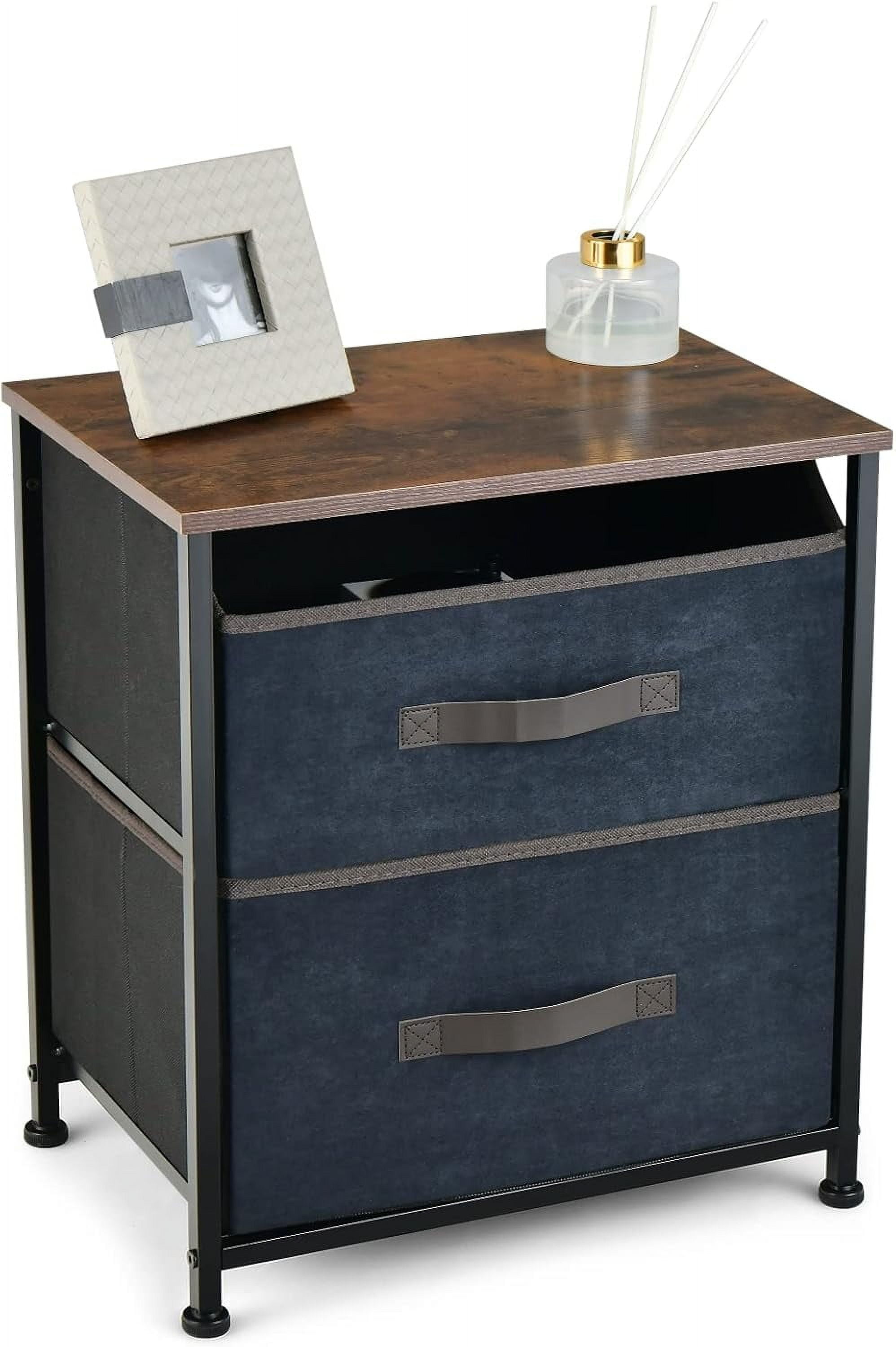 LOKO 2-Drawer Nightstand, Small Dresser with 2 Removable Fabric Bins ...