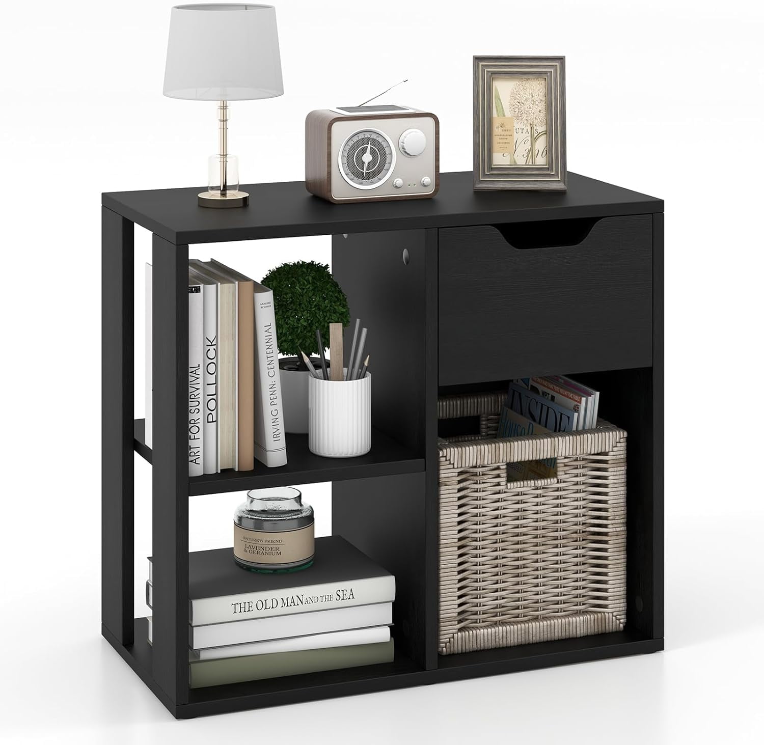 LOKO 3-Cube Bookshelf with Drawer, 2-Tier Open Shelf Bookcase ...