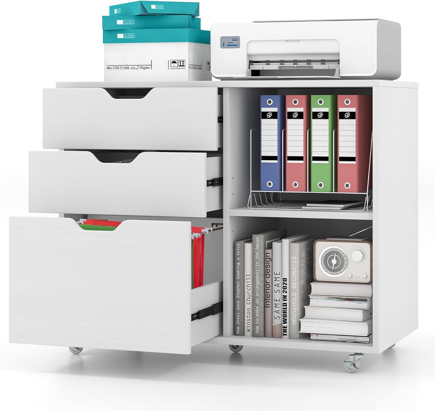 LOKO 3-Drawer File Cabinet, Mobile Printer Stand Cabinet with ...