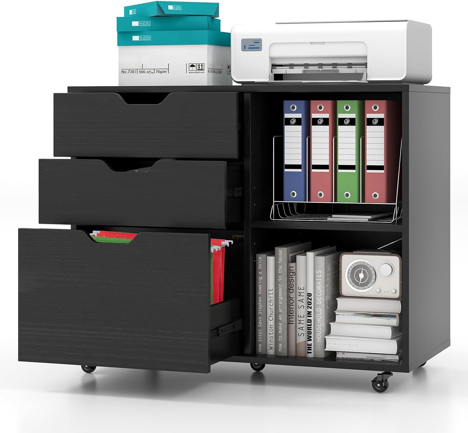 LOKO 3-Drawer File Cabinet, Mobile Printer Stand Cabinet with ...
