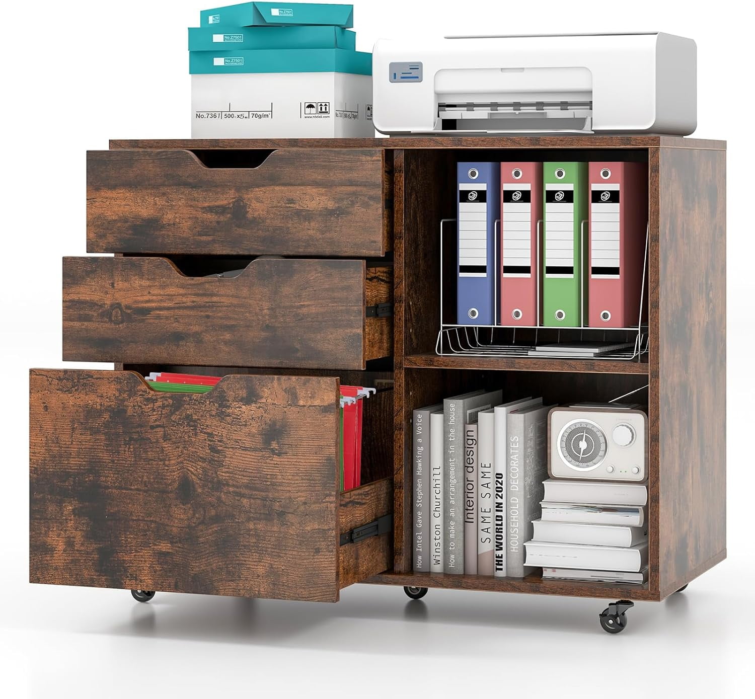 LOKO 3-Drawer File Cabinet, Mobile Printer Stand Cabinet with ...