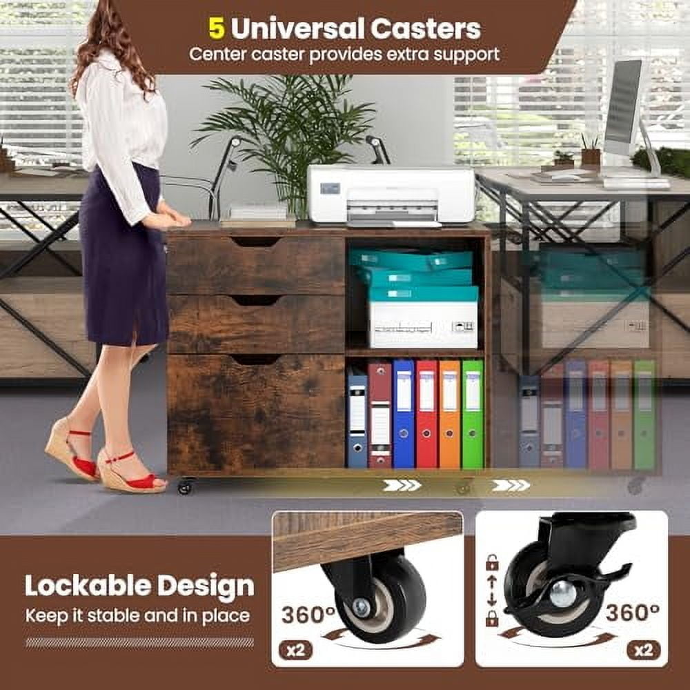LOKO 3-Drawer File Cabinet, Mobile Printer Stand Cabinet with ...