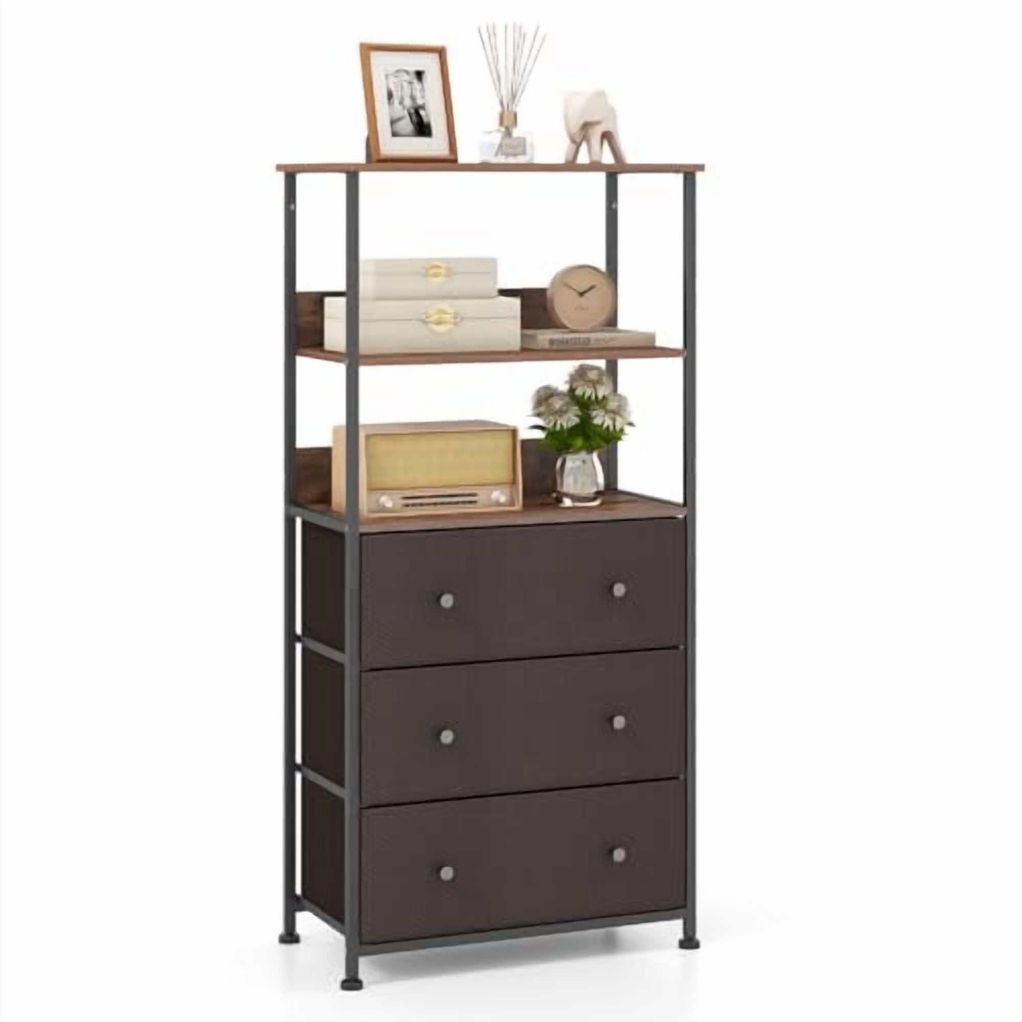 LOKO 3-Tier Bookshelf, Home Vertical Fabric Storage Unit with Metal ...