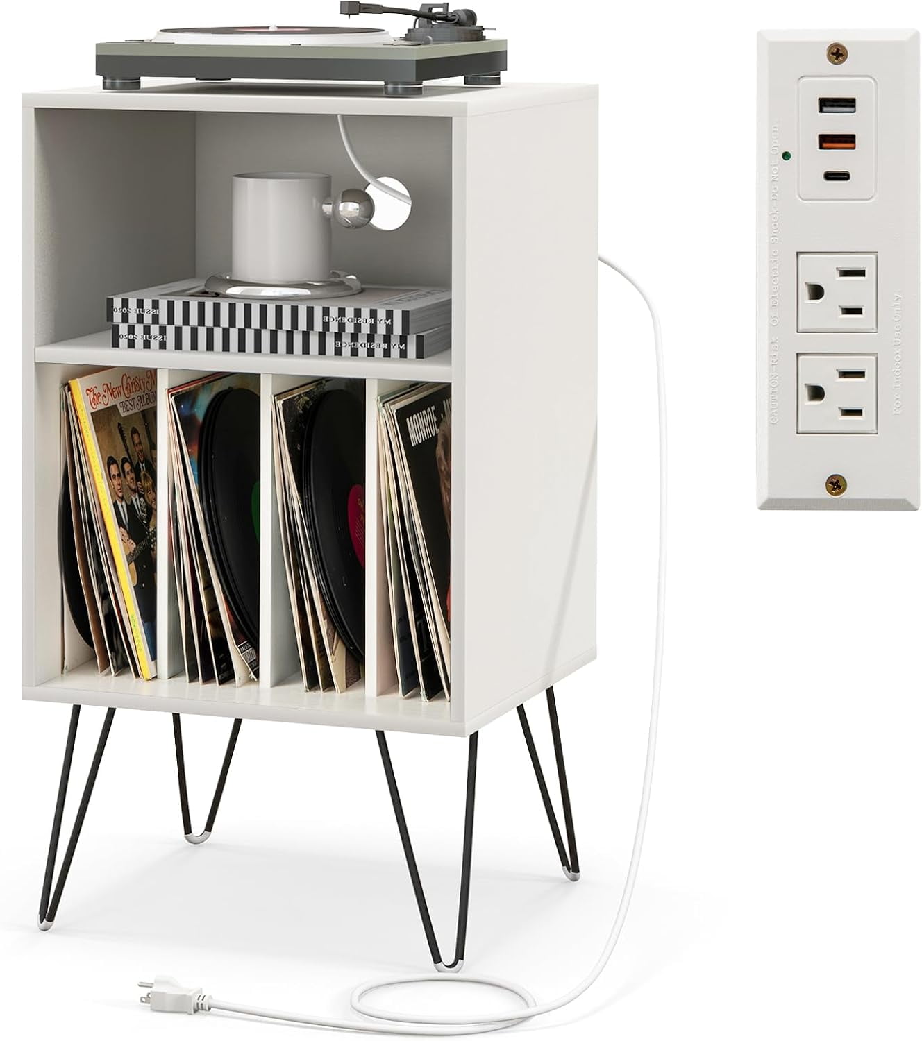 LOKO 3-Tier Record Player Stand, Turntable Stand with Charging Station ...