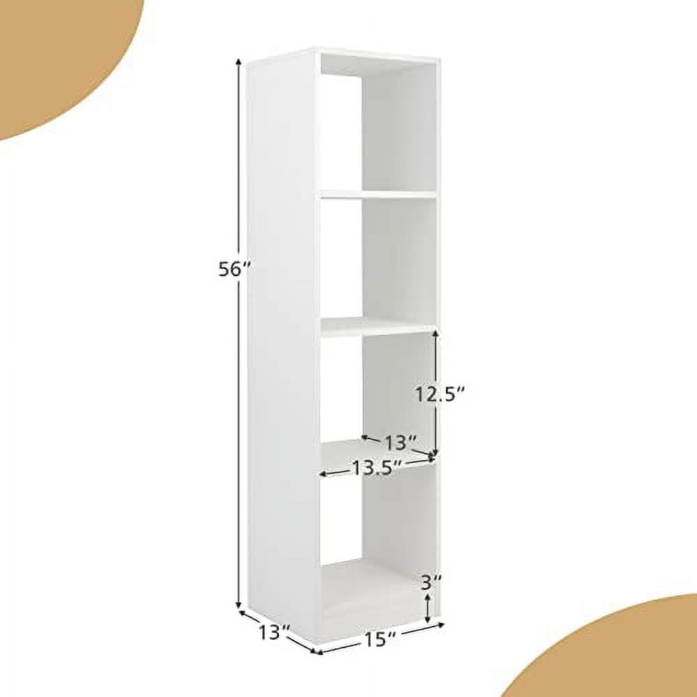 LOKO 4 Cube Vertical Bookcase, 56” Tall Narrow Freestanding Bookshelf ...
