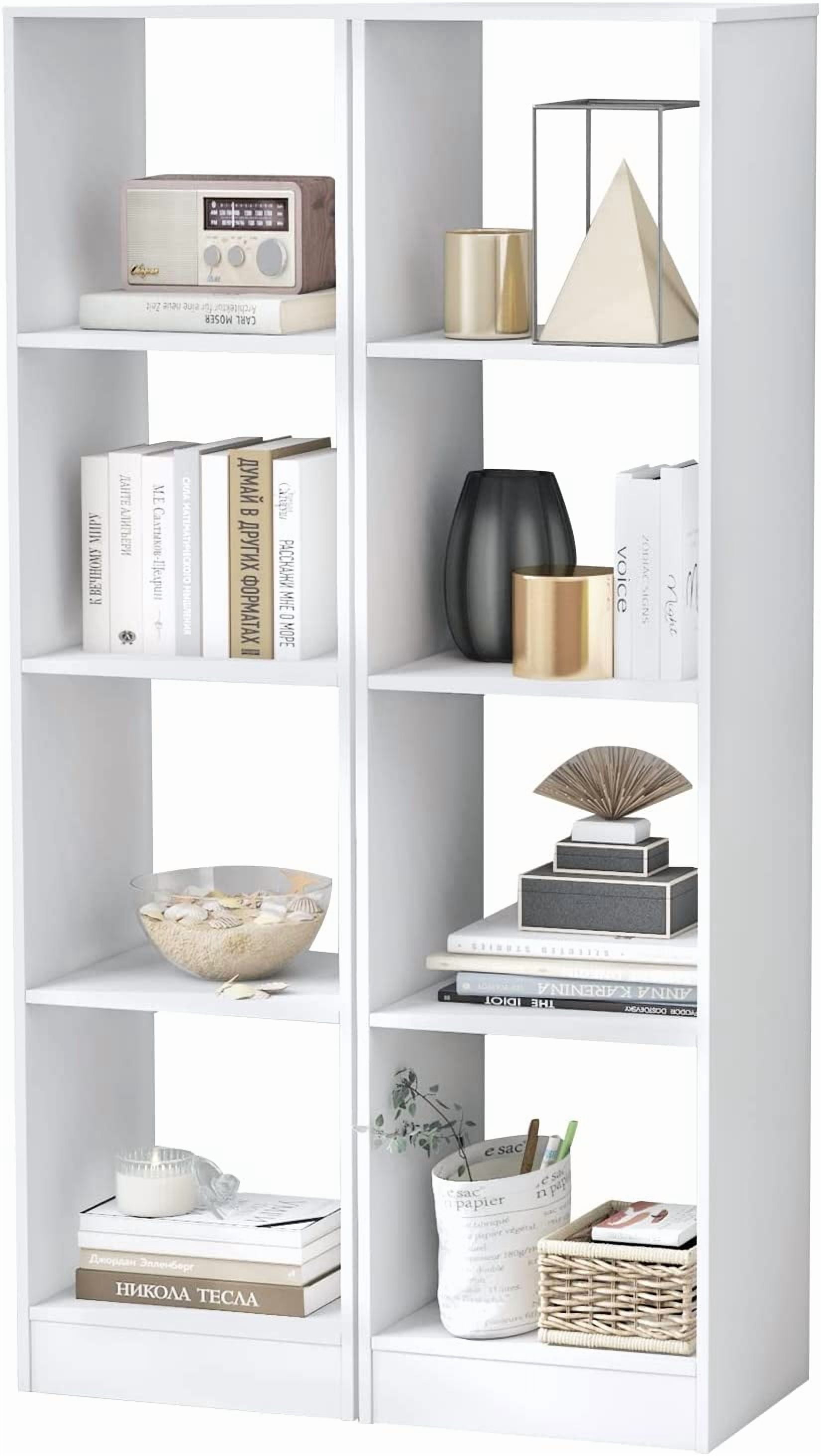 LOKO 4 Cube Vertical Bookcase Set of 2, 56” Tall Narrow Freestanding ...