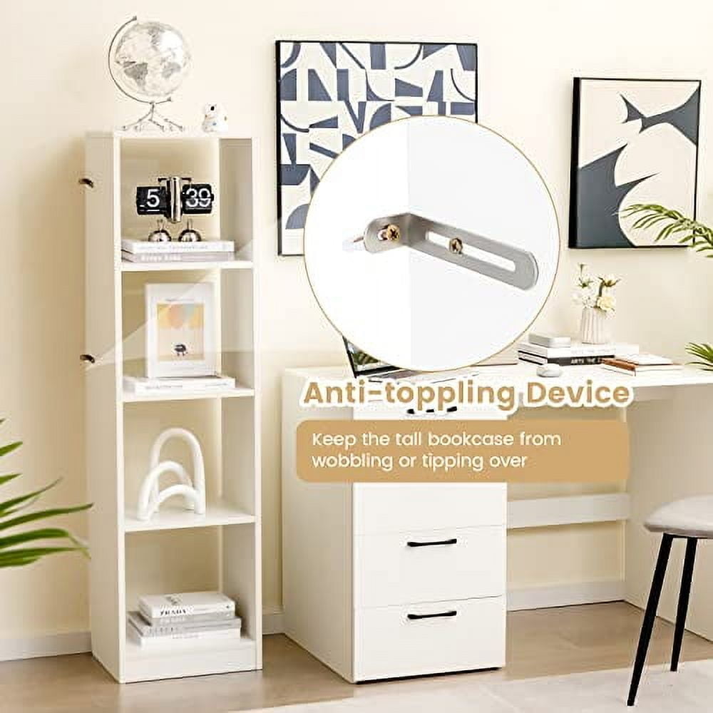 LOKO 4 Cube Vertical Bookcase Set of 2, 56” Tall Narrow Freestanding ...