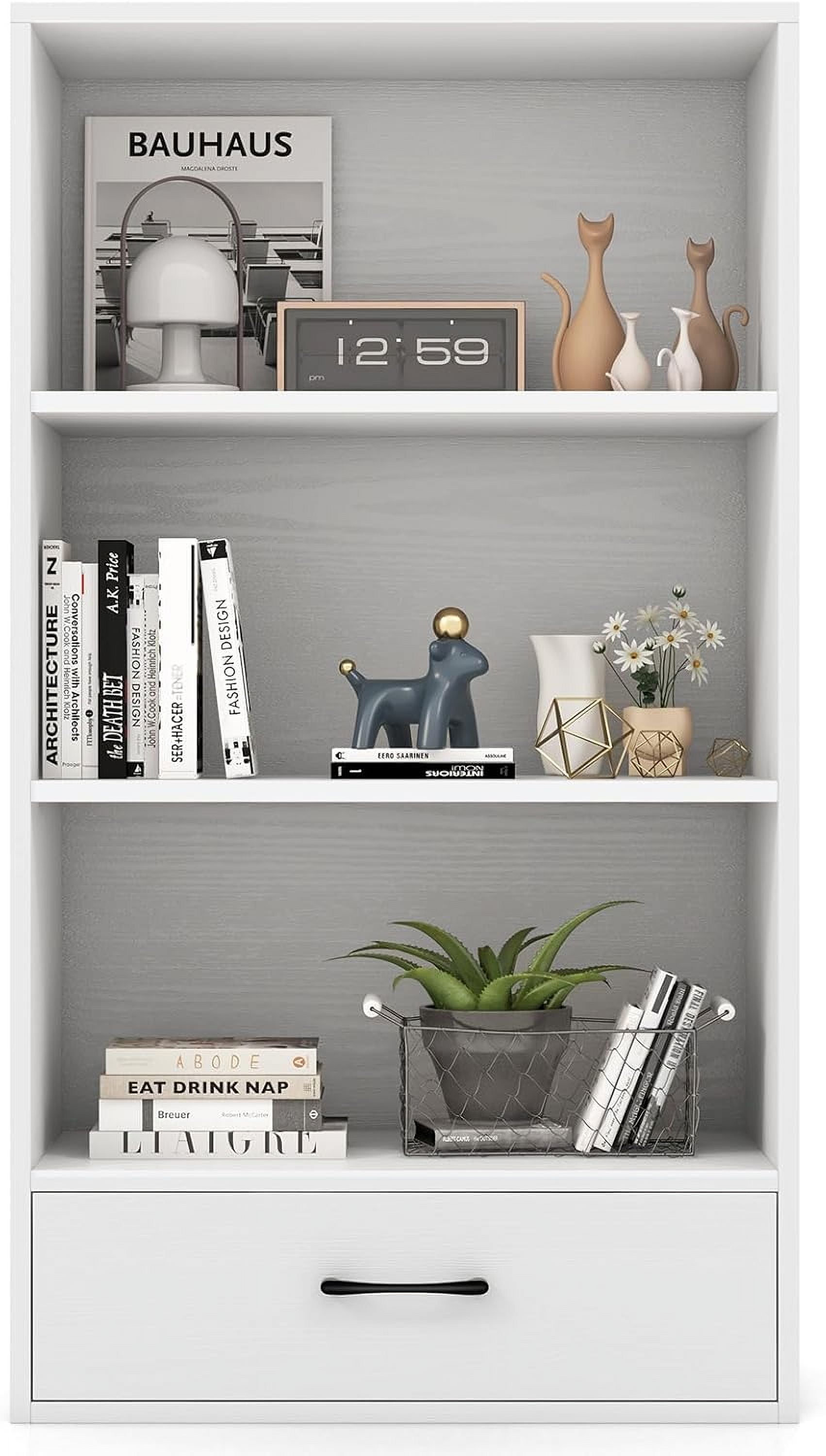 LOKO 4-Tier Bookcase with Storage Drawer, Modern Organizer Display ...