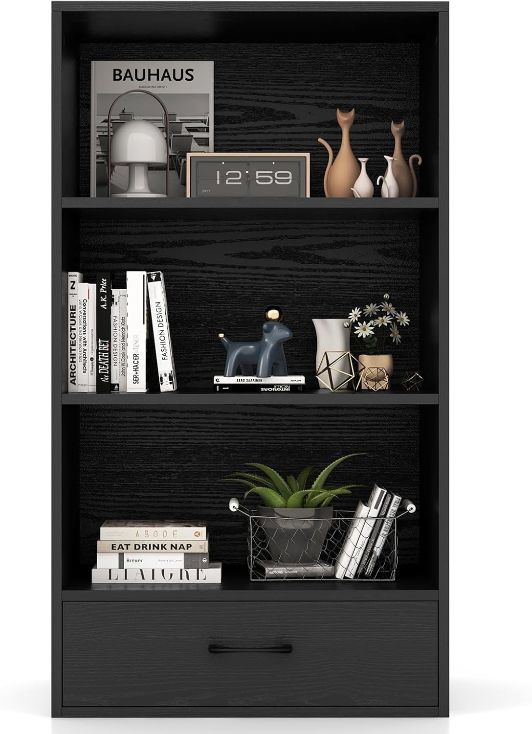 LOKO 4-Tier Bookcase with Storage Drawer, Modern Organizer Display ...