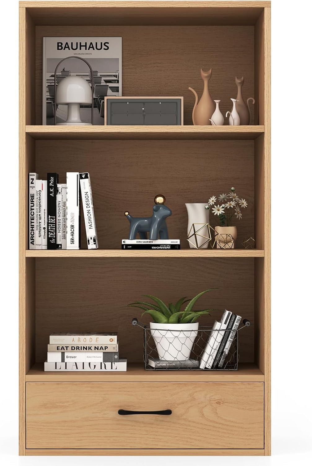 LOKO 4-Tier Bookcase with Storage Drawer, Modern Organizer Display ...