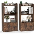 LOKO 4-Tier Bookshelf with Drawer Set of 2, Freestanding Bookcase with ...