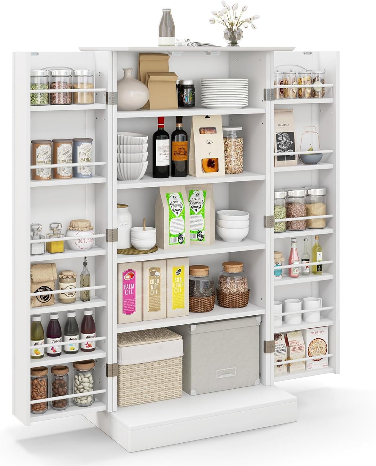 LOKO 47.5” Kitchen Pantry Cabinet, Freestanding Food Storage Cabinet ...