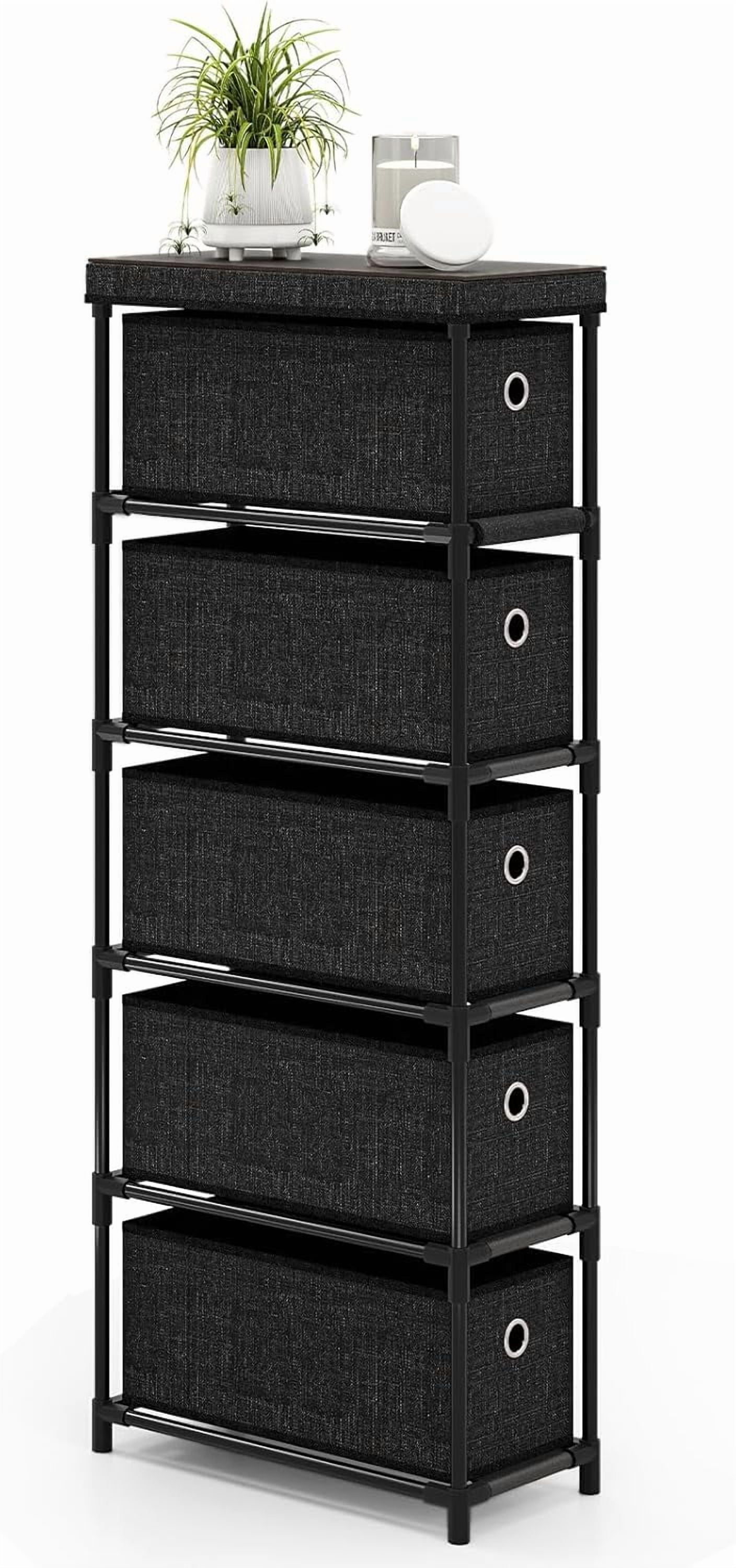 LOKO 5-Drawer Dresser with Shelf, Chest of Drawers with Fabric Bins ...