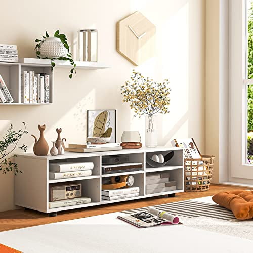 LOKO 6 Cubby TV Stand for 50+ Inch TV, White Wood TV Media Console ...