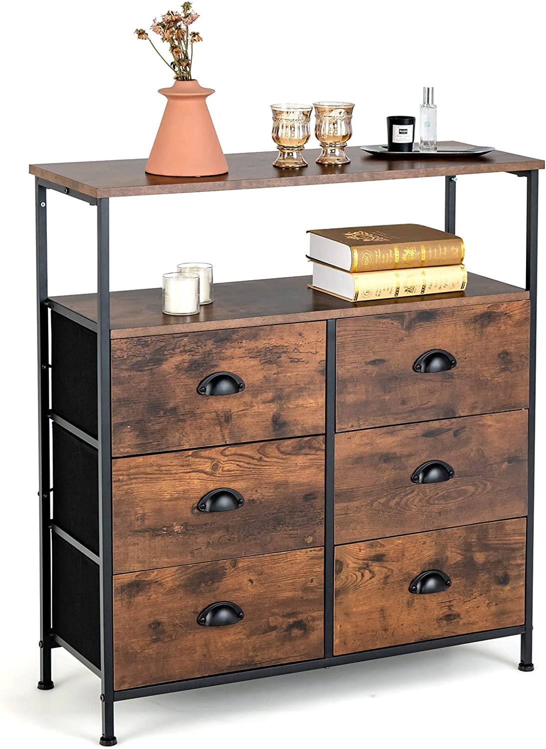 LOKO 6 Drawer Dresser for Bedroom, Rustic Dresser Organizer with Fabric ...