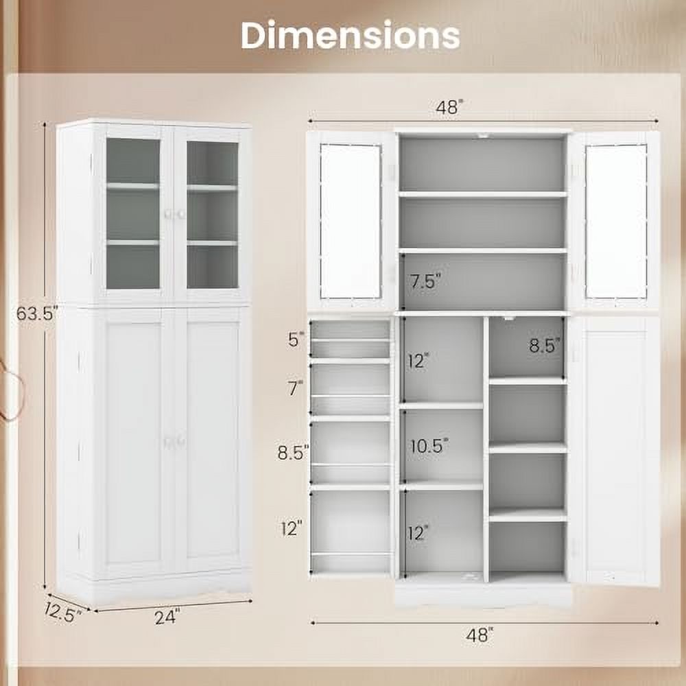 LOKO 63.5" Tall Kitchen Pantry Storage Cabinet, Freestanding Food ...