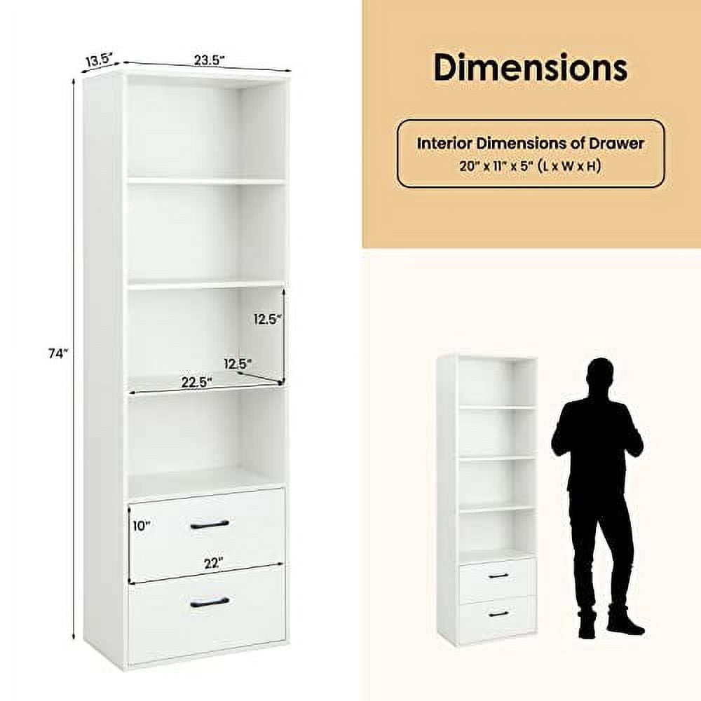 LOKO 74 Inches Tall Bookcase, 6-Tier Modern Tall Storage Cabinet with 2 ...