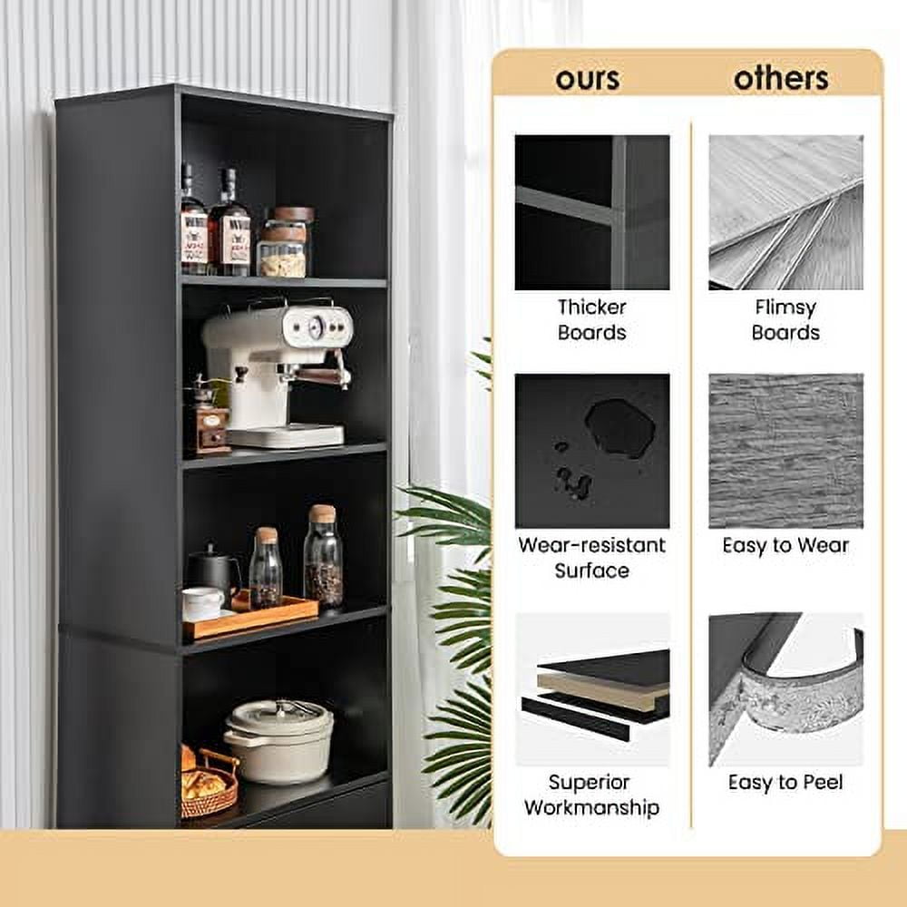 LOKO 74 Inches Tall Bookcase, 6-Tier Modern Tall Storage Cabinet with 2 ...