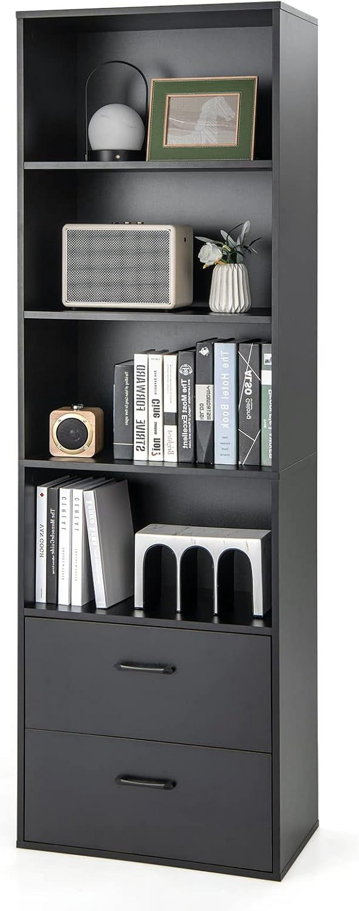 LOKO 74 Inches Tall Bookcase, 6-Tier Modern Tall Storage Cabinet with 2 ...