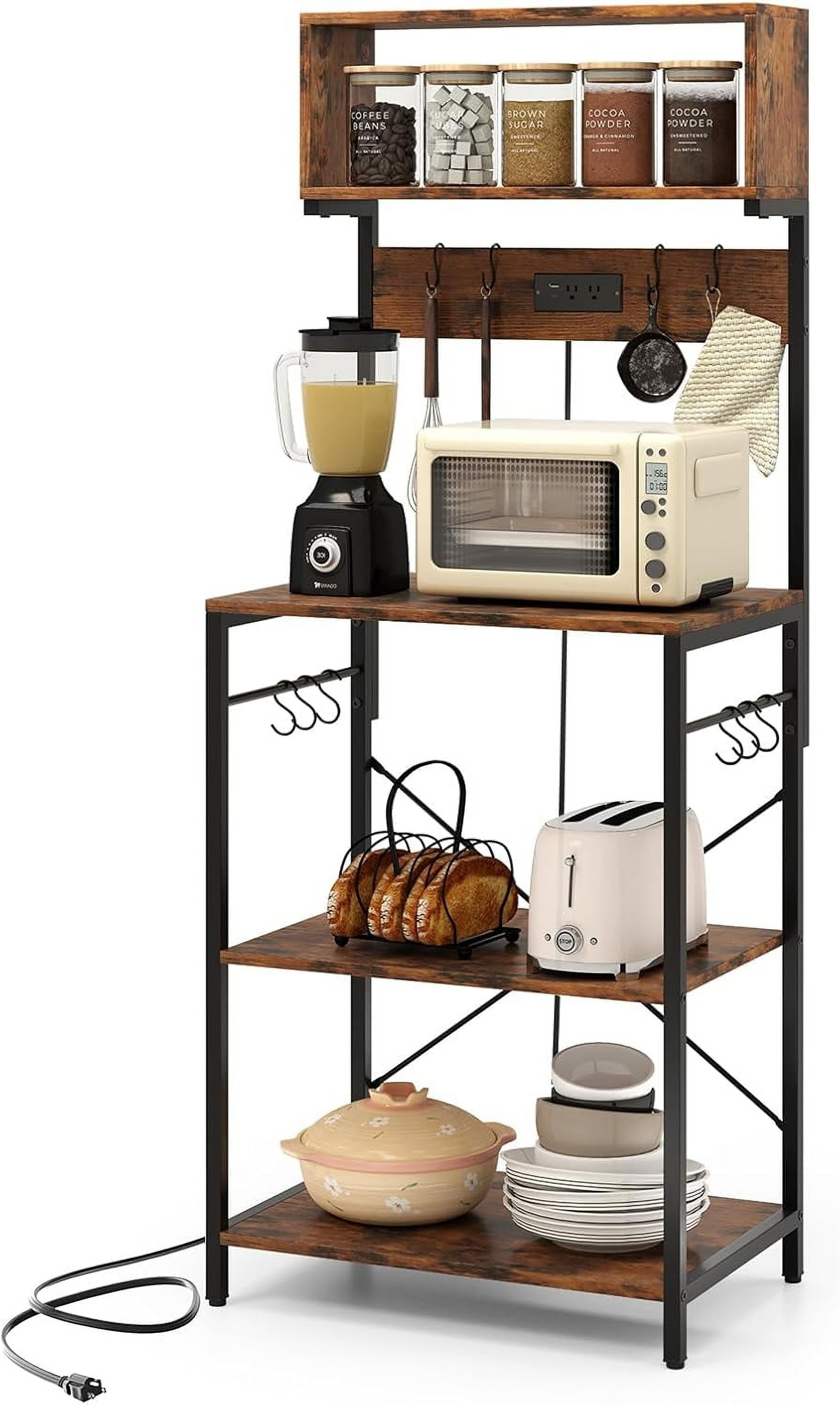 LOKO Baker’s Rack with Power Outlet, 5-Tier Microwave Stand with Open ...
