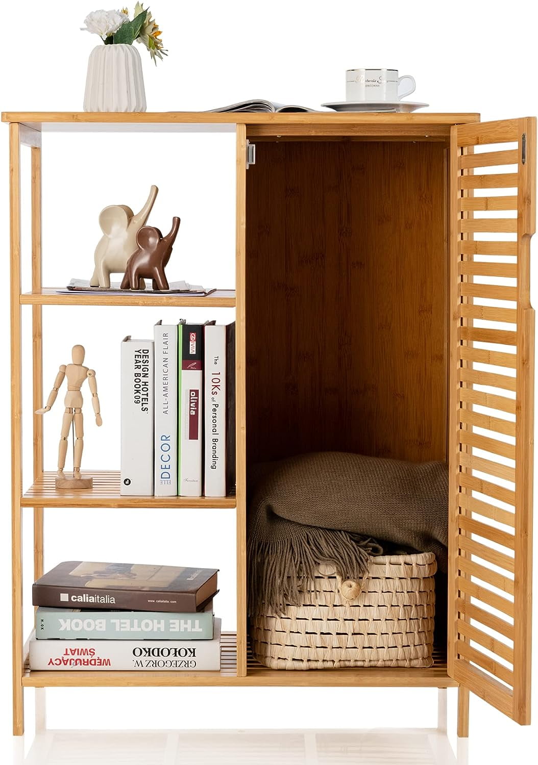 LOKO Bamboo Cabinet, Bathroom Floor Storage Cabinet with Doors and ...