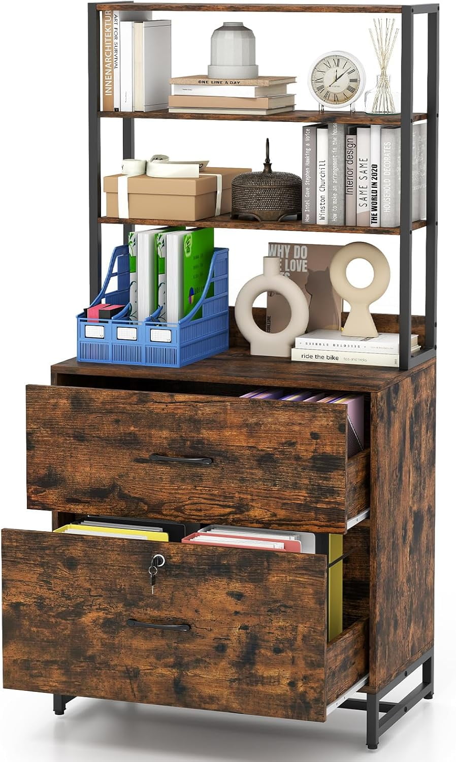 LOKO File Cabinet, 2 Drawer File Cabinet with Open Shelves & Anti ...